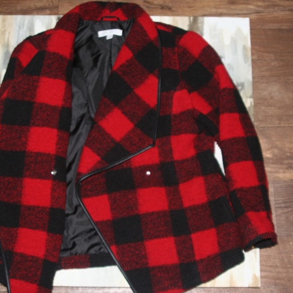 New York & Company | Jackets & Coats | New York And Company Plaid Redblack Coat | Poshmark